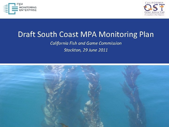 Draft South Coast MPA Monitoring Plan California Fish