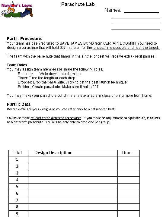 Parachute Lab Names Part I Procedure Your team