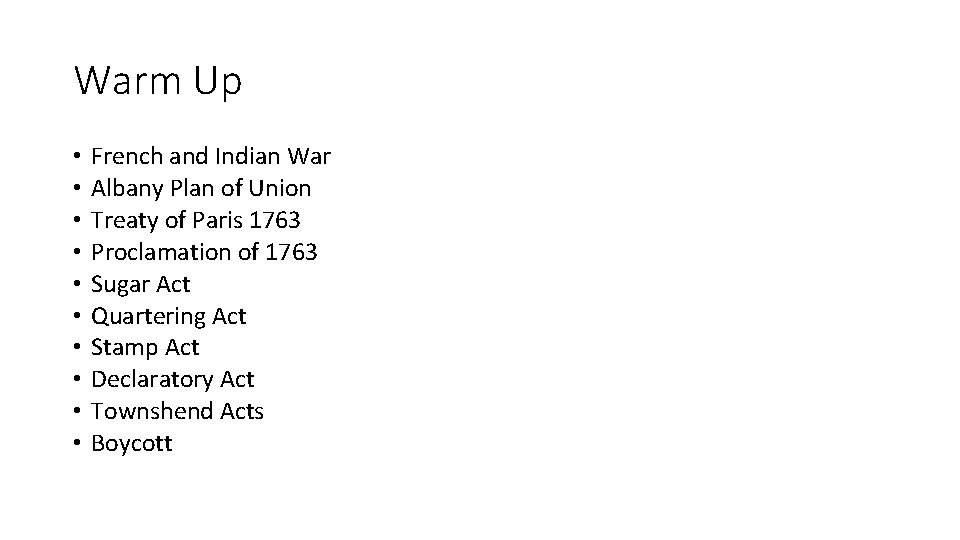 Warm Up French and Indian War Albany Plan