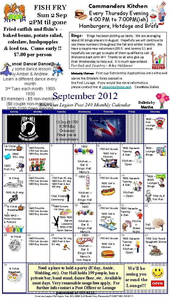 FISH FRY Commanders Kitchen Every Thursday Evening 4