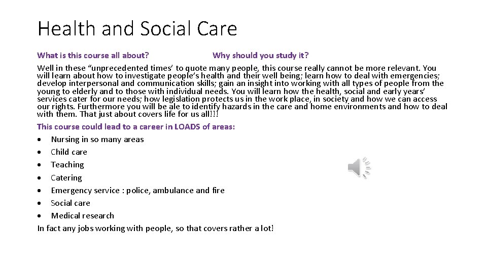 HSC taster lesson Health and Social Care What