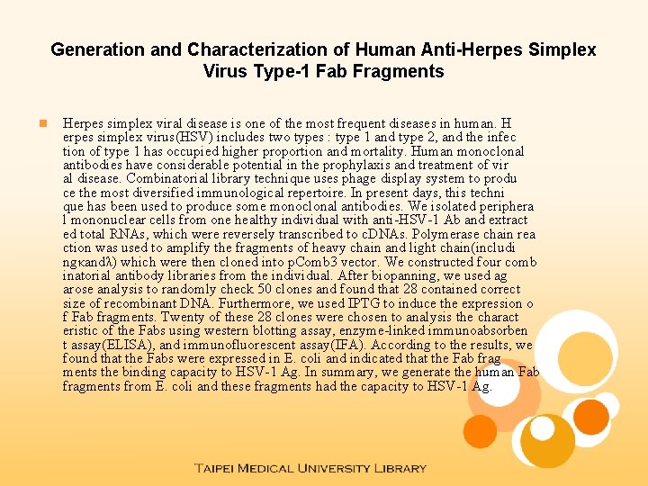 Generation and Characterization of Human AntiHerpes Simplex Virus
