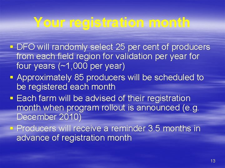 Canadian Quality Milk Program 1 DFO Perspective on