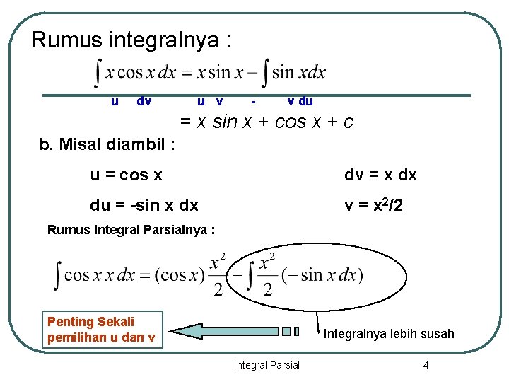 Pengintegralan Parsial Integral Parsial 1 Teorema Dasar Berdasarkan