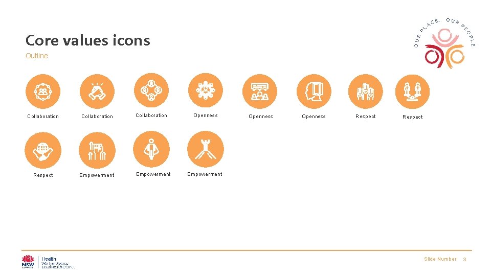 Icon set Core values icons Outline Collaboration Respect