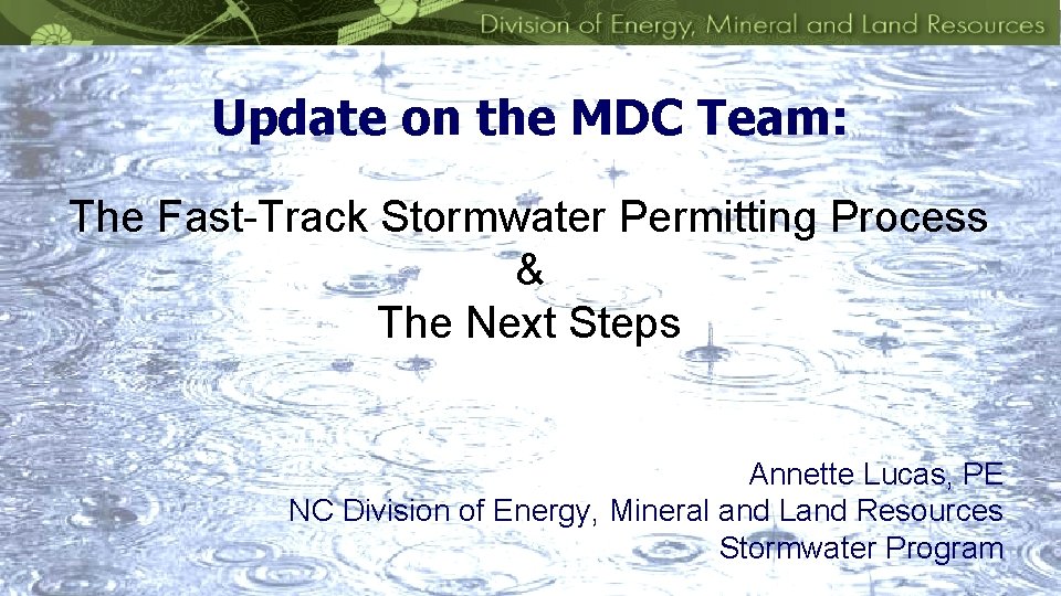 Update on the MDC Team The FastTrack Stormwater