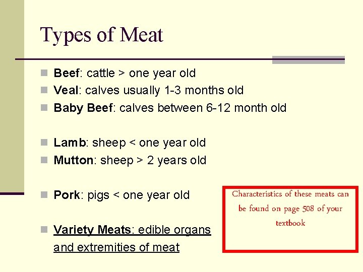 Chapter 36 Types of Meat n Beef cattle