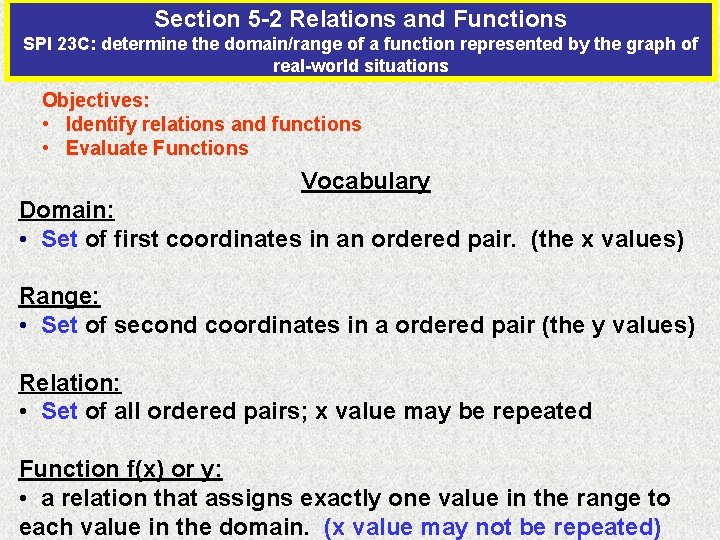 Section 5 2 Relations and Functions SPI 23