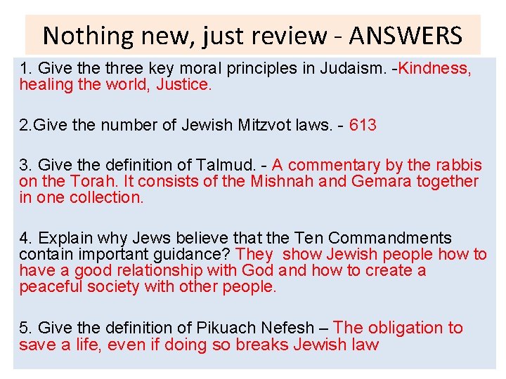 Year 10 GCSE RE Judaism Beliefs Paper Freewill