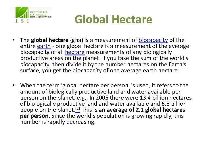 Envision Issue Global Hectare The global hectare gha