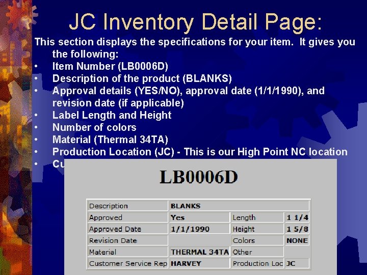 JC MANUFACTURING INC Online Inventory System available www