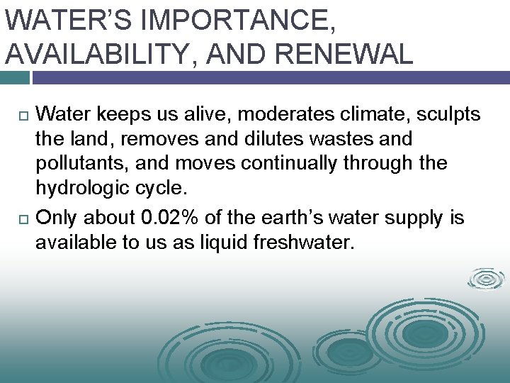 WATER Grade 12 Environmental Science Unit Overview Questions