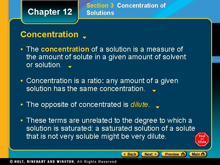 Chapter 12 Preview Objectives Concentration Molarity Molality Section