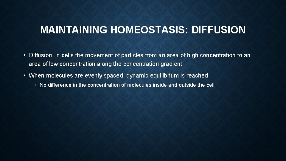 CELL HOMEOSTASIS Biology LESSON OBJECTIVES By the end