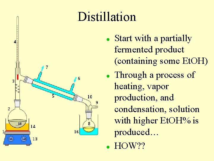 Distillation l l l Start with a partially