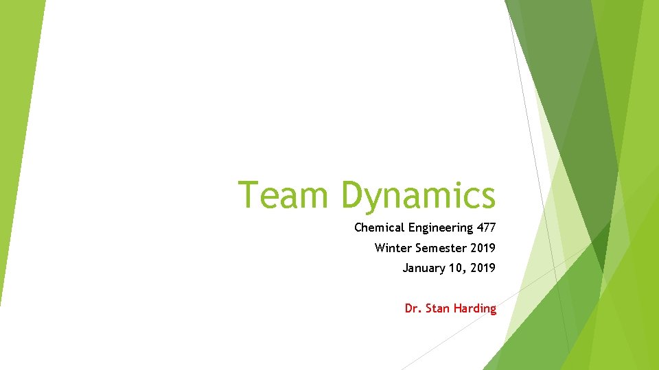 Team Dynamics Chemical Engineering 477 Winter Semester 2019