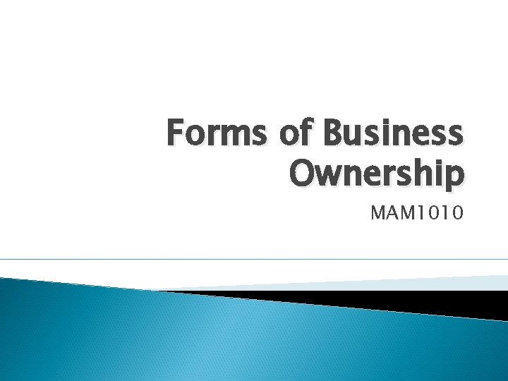 Forms of Business Ownership MAM 1010 Warmup Discuss