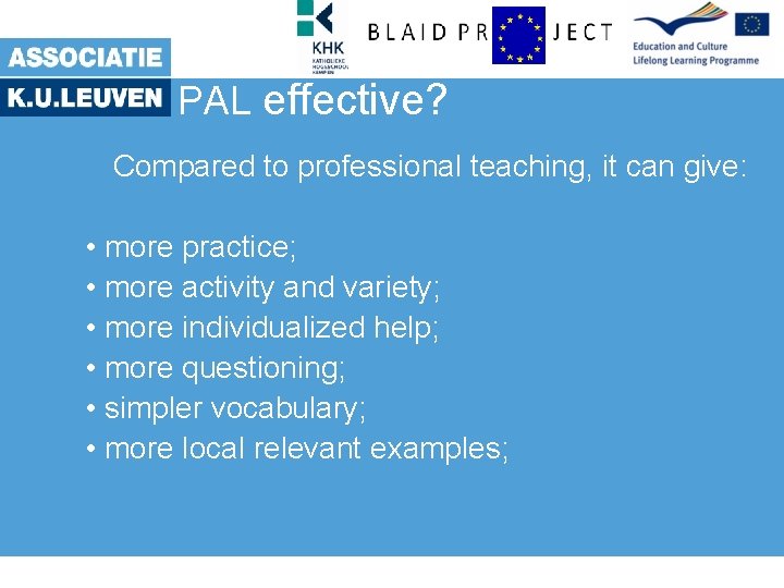 PAL scores on many fields Rob Vierendeels OOFProject