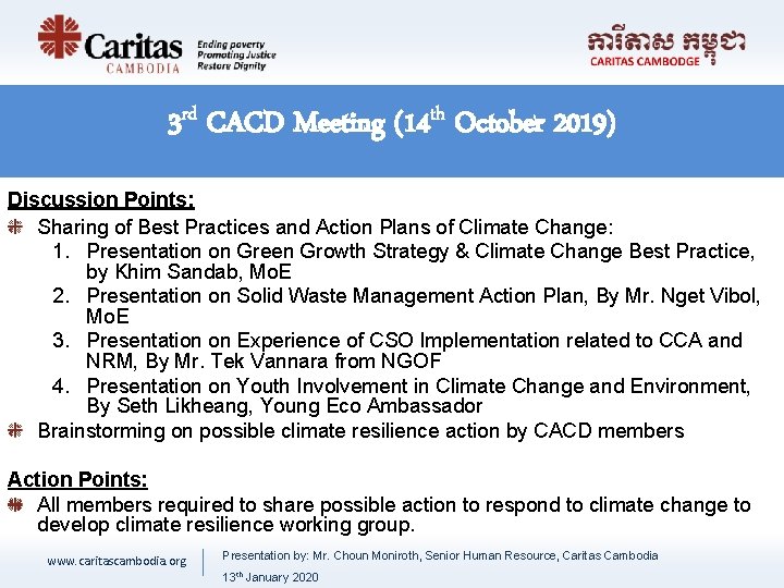 Presentation Summary Achievements of CACD Meeting 2019 National