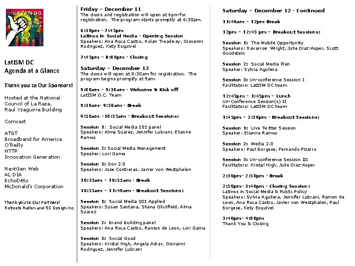 Friday December 11 The doors and registration will