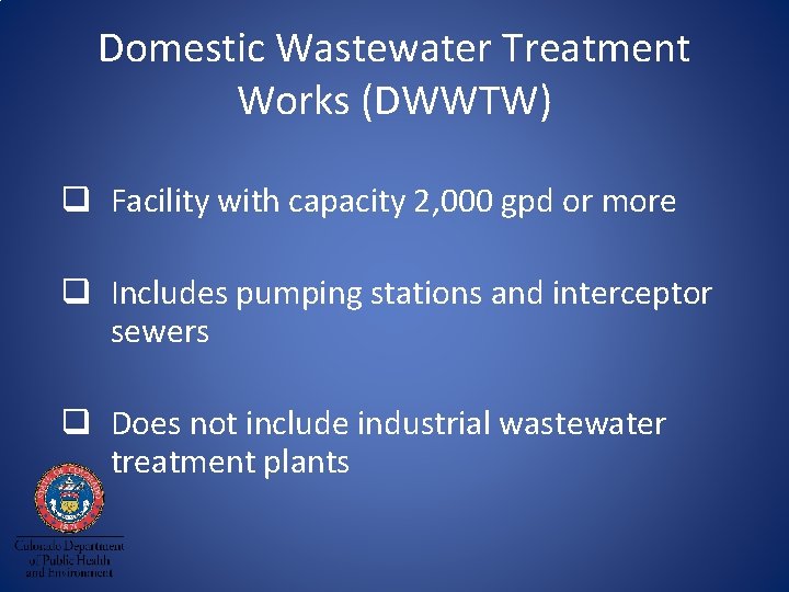 SITE LOCATION AND DESIGN APPROVAL FOR DOMESTIC WASTEWATER