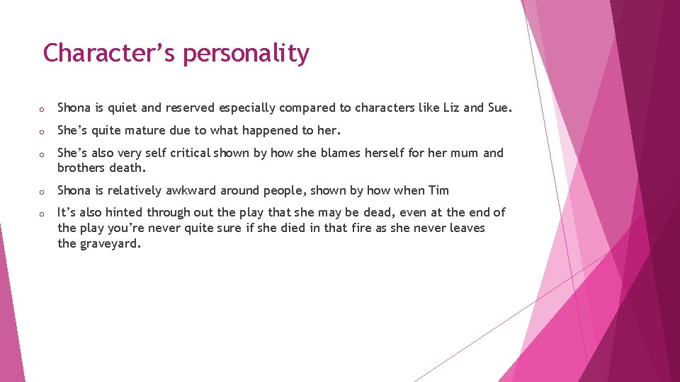 Shona Lee A presentation by Mimi Doncaster Character