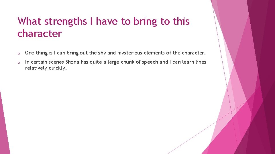 Shona Lee A presentation by Mimi Doncaster Character