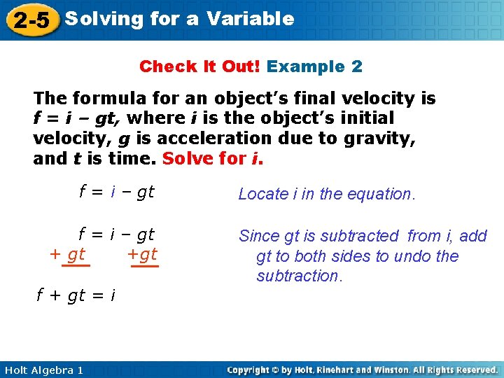 2 5 Solving for a Variable Objectives Solve