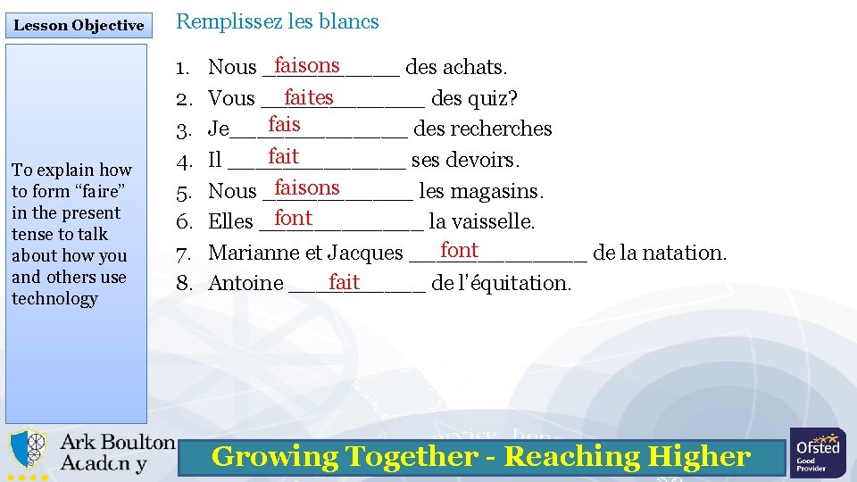 Lesson Objective Questce que tu fais en ligne