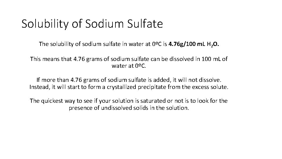 Solubility the concentration of a saturated solution at