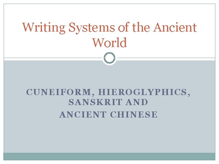 Writing Systems of the Ancient World CUNEIFORM HIEROGLYPHICS
