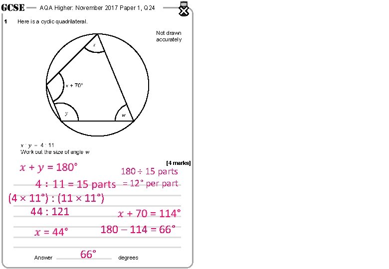 Circle Theorems Cyclic Quadrilaterals Higher GCSE Questions AQA