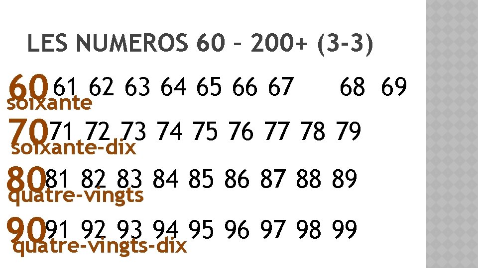 LES NUMEROS 60 200 3 3 61 62