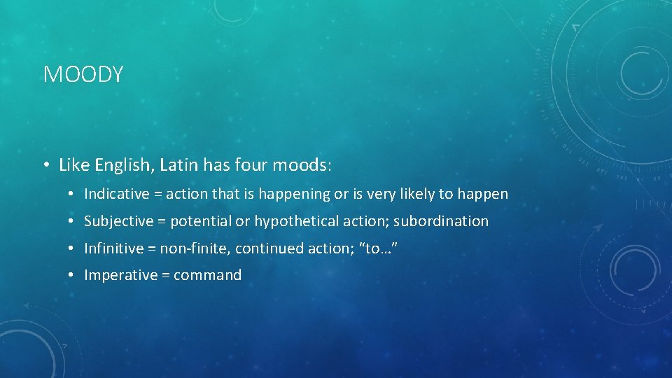 VERBS Person who is doing the action Number