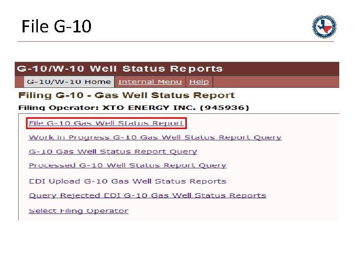 RAILROAD COMMISSION OF TEXAS G10W10 ONLINE FILING WELL