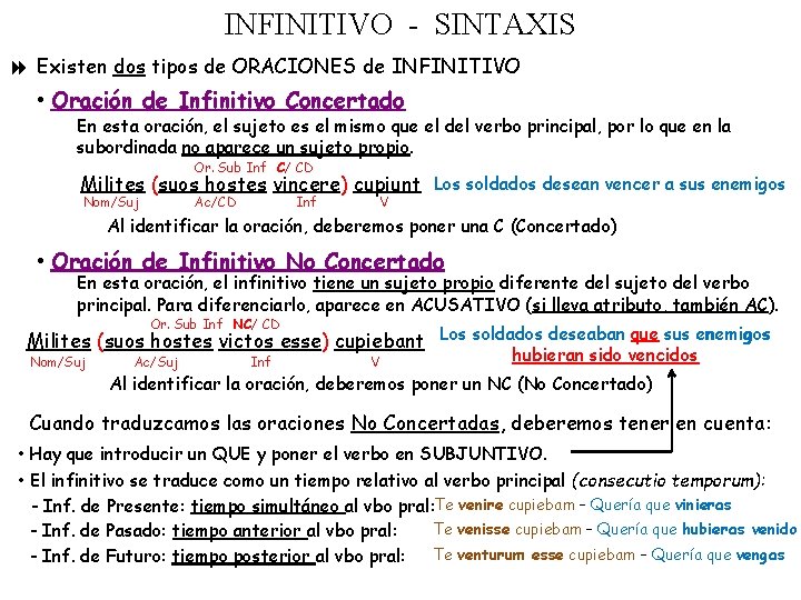INFINITIVO SINTAXIS 8 El INFINITIVO es un sustantivo