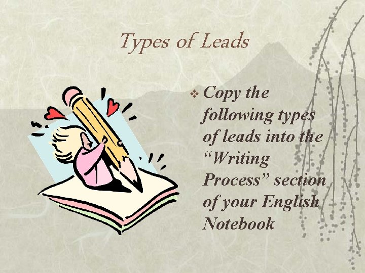 Types of Leads v Copy the following types