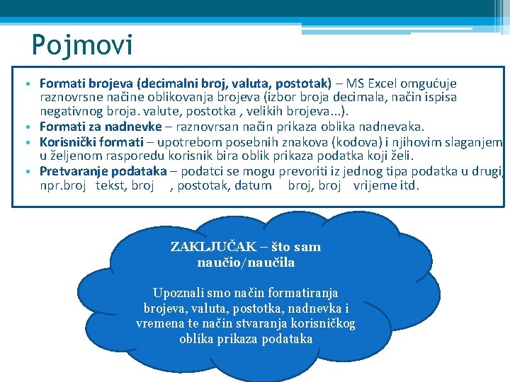 Formati brojeva u elijama tablice INFORMATIKA 7 razred