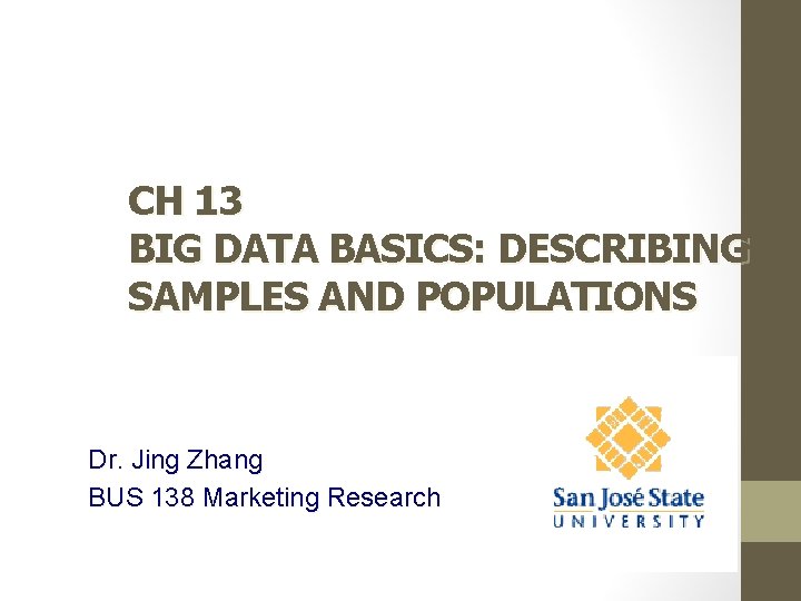 CH 13 BIG DATA BASICS DESCRIBING SAMPLES AND