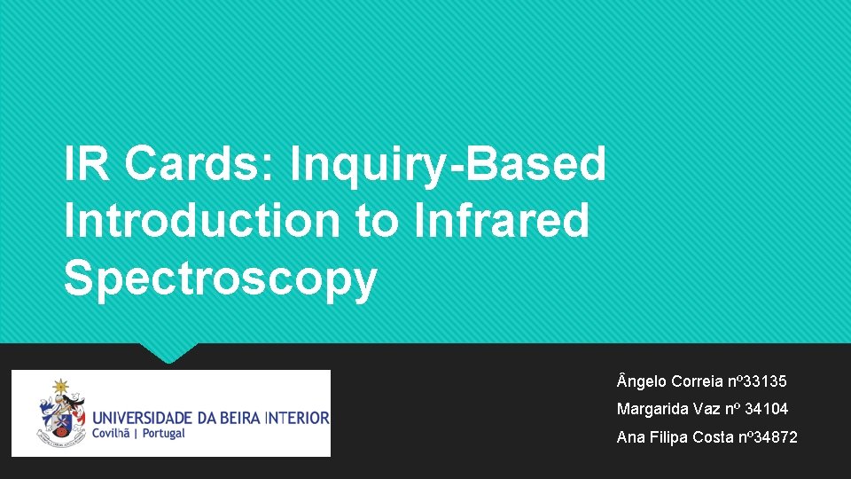 IR Cards InquiryBased Introduction to Infrared Spectroscopy ngelo