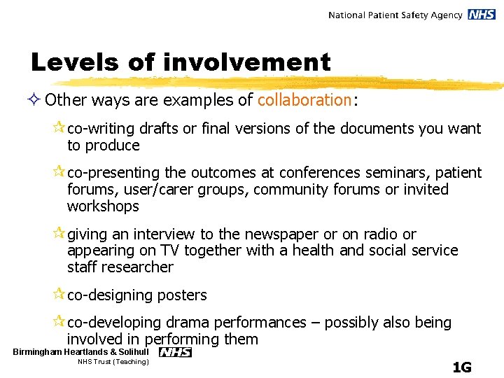 Levels of involvement Levels of involvement in research