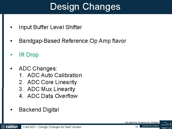 Cold ADC Design Changes for Next Version Carl