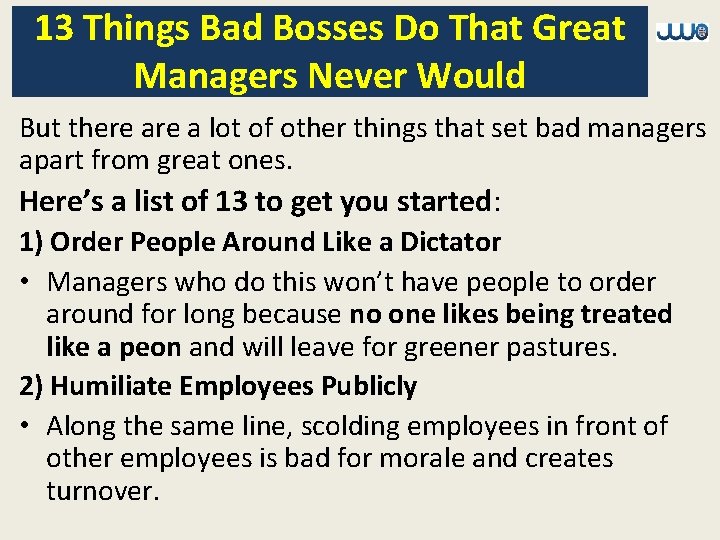 Special Management Series 13 Things Bad Bosses Do