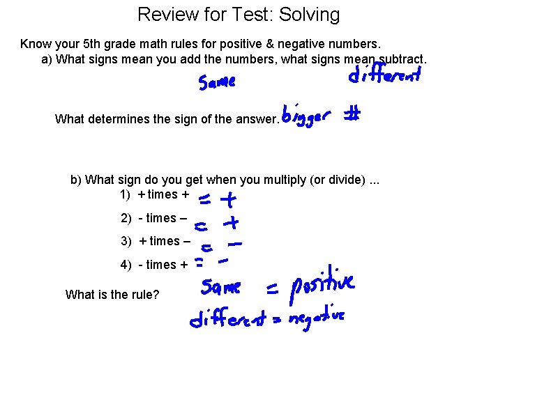 Review for Test Solving Know your 5 th