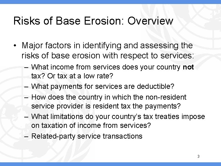 Risks of base erosion with respect to income