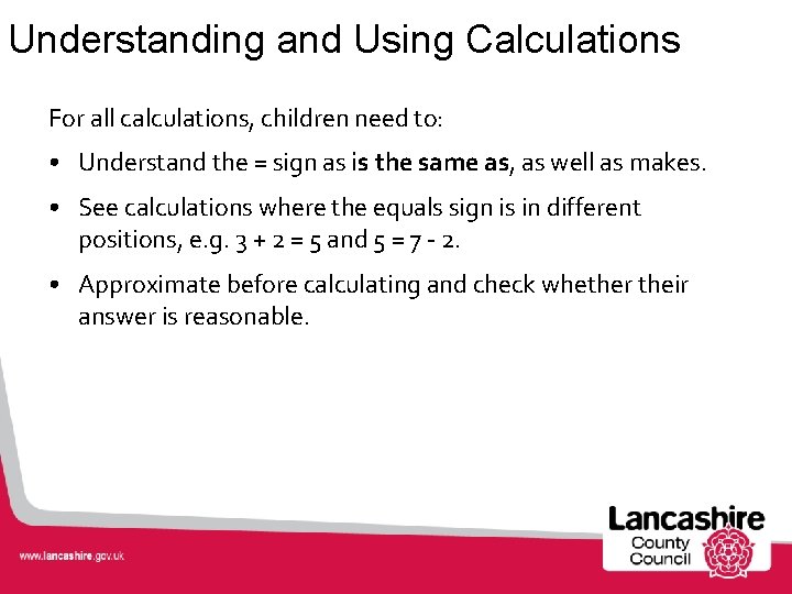 Progression in Calculations Understanding and Using Calculations For