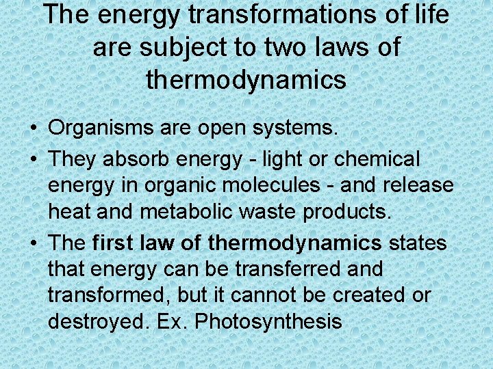 AN INTRODUCTION TO METABOLISM The chemistry of life