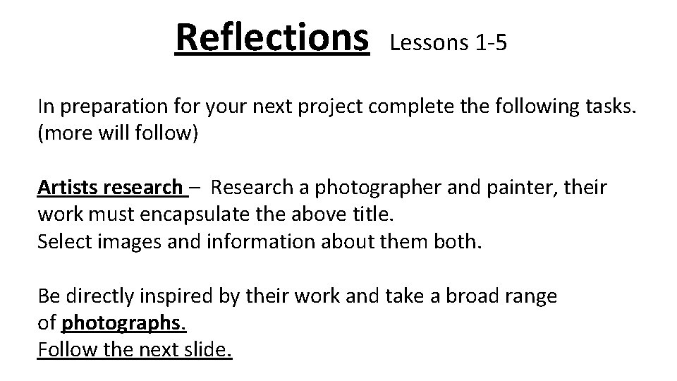 Reflections Lessons 1 5 In preparation for your