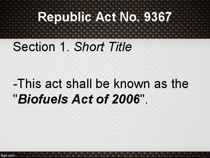 Republic Act No 9367 Biofuels Act Quetua Quijano