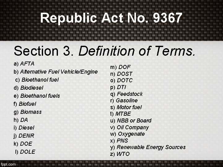 Republic Act No 9367 Biofuels Act Quetua Quijano